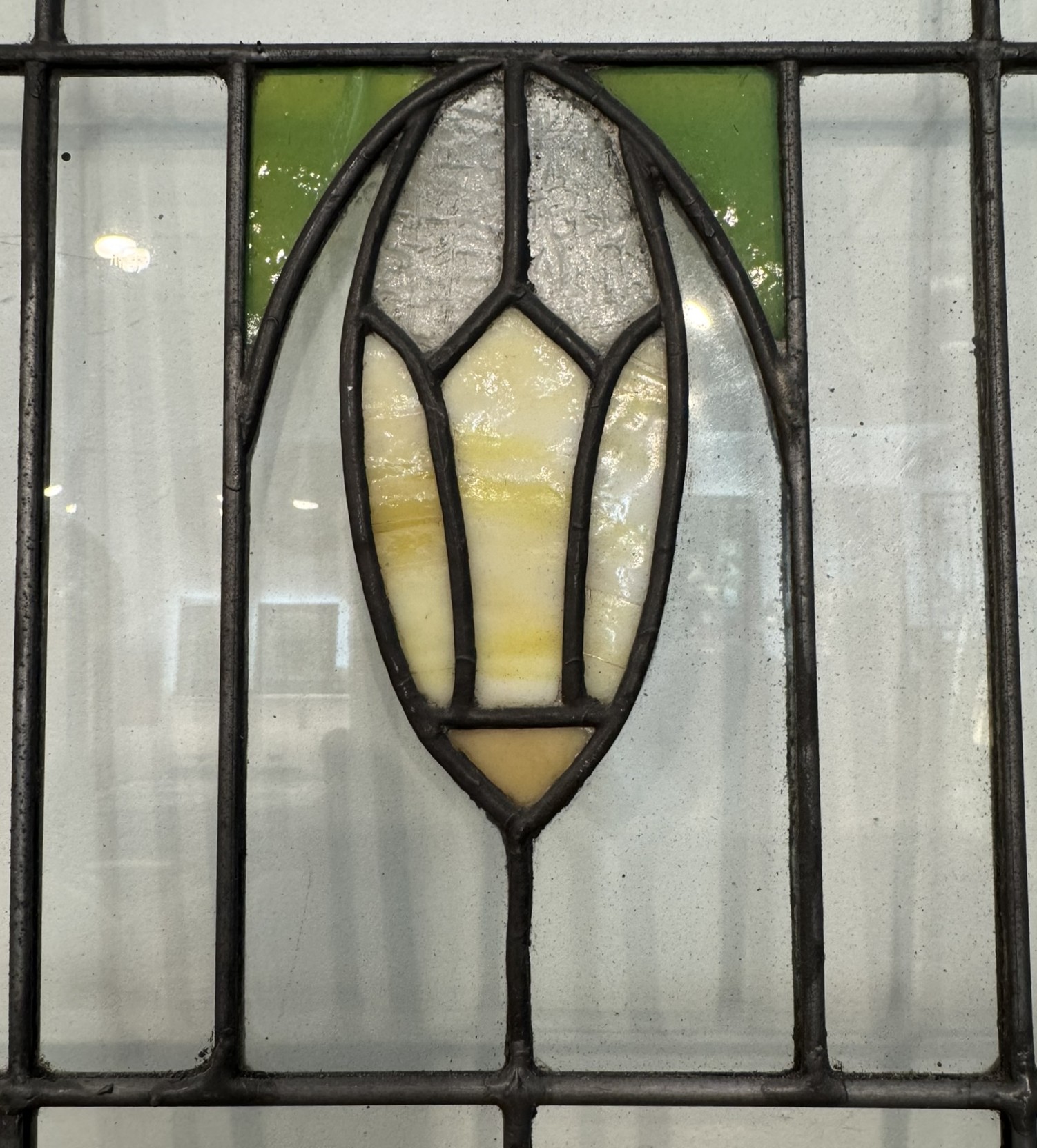 AG1068 Antique c1910 Craftsman Stained Glass Panel Yellow Tulip Pattern ...